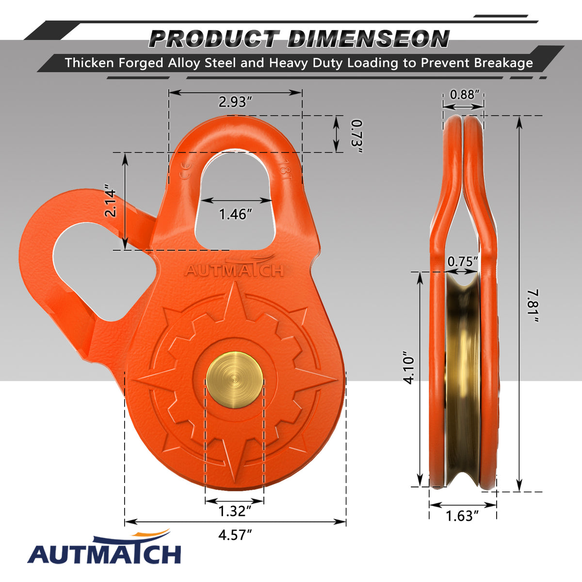 AUTMATCH Winch Snatch Block 18 Ton - Winch Pulley (79,366 Lbs) Break S ...