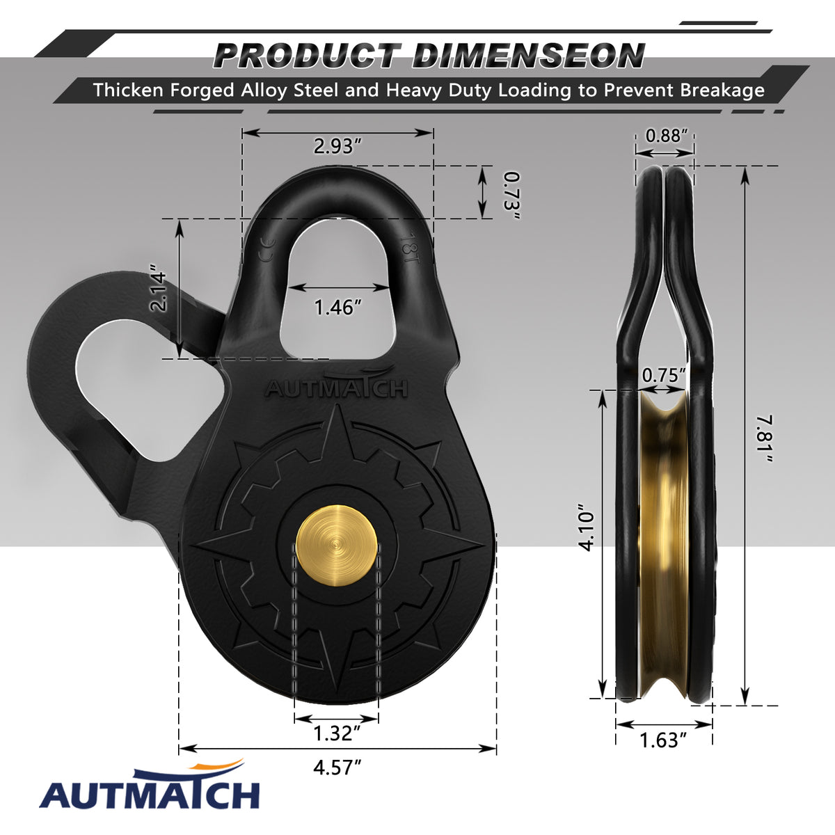 AUTMATCH Winch Snatch Block 18 Ton - Winch Pulley (79,366 Lbs) Break S ...