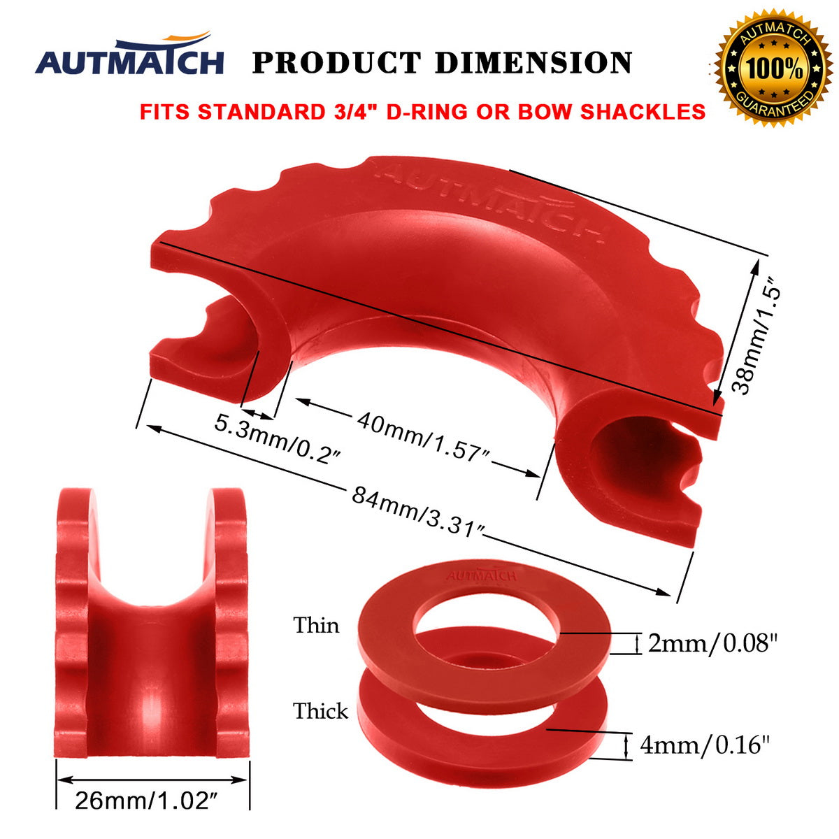 AUTMATCH 3/4" D-Ring Shackle Isolator Washer Kits Rubber Shackle Cover ...